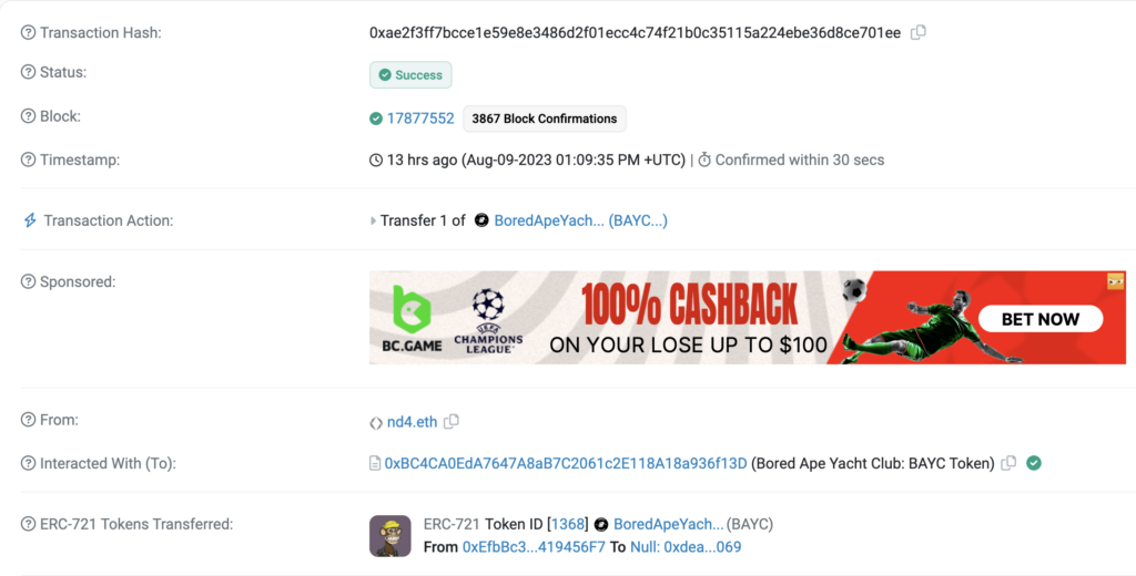 無聊猿陪葬愛情！巨鯨nd4.eth再銷毀BAYC、MAYC、BAKC發洩情傷 | 動區動趨-最具影響力的區塊鏈新聞媒體