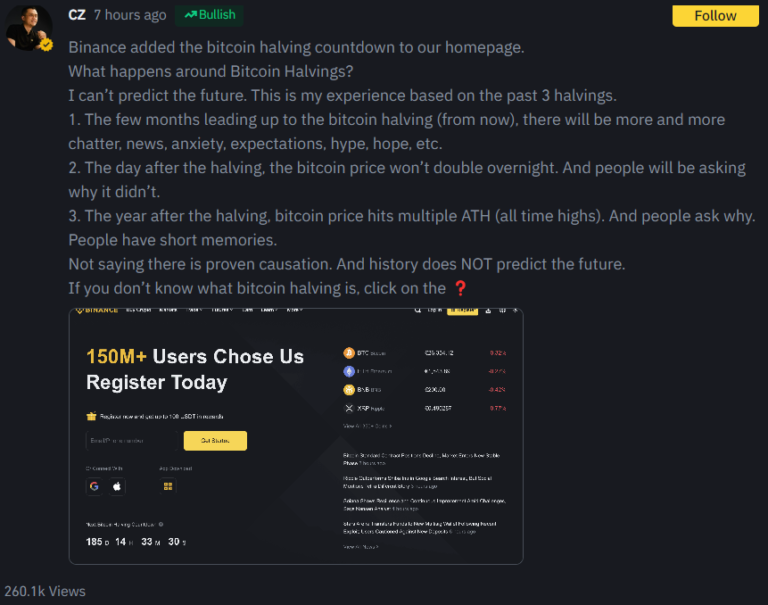 CZ談比特幣減半：過去經驗告訴我…「減產一年後」BTC將噴多次歷史新高 | 動區動趨-最具影響力的區塊鏈新聞媒體