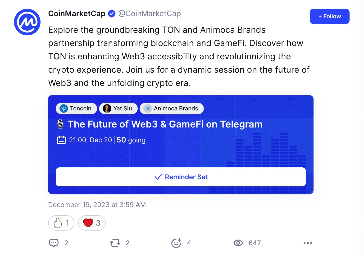 12/20線上分享：Animoca Brands攜手TON，如何開啟GameFi在Telegram新篇章？ | 動區動趨-最具影響力的區塊鏈新聞媒體