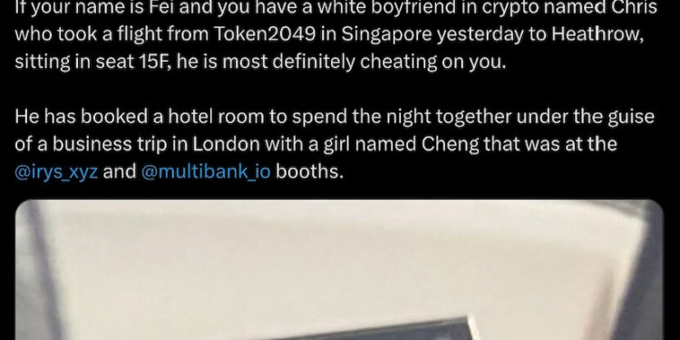 Token 2049 最大瓜：一張截圖引爆幣圈「空中抓姦」出軌事件 | 動區動趨-最具影響力的區塊鏈新聞媒體